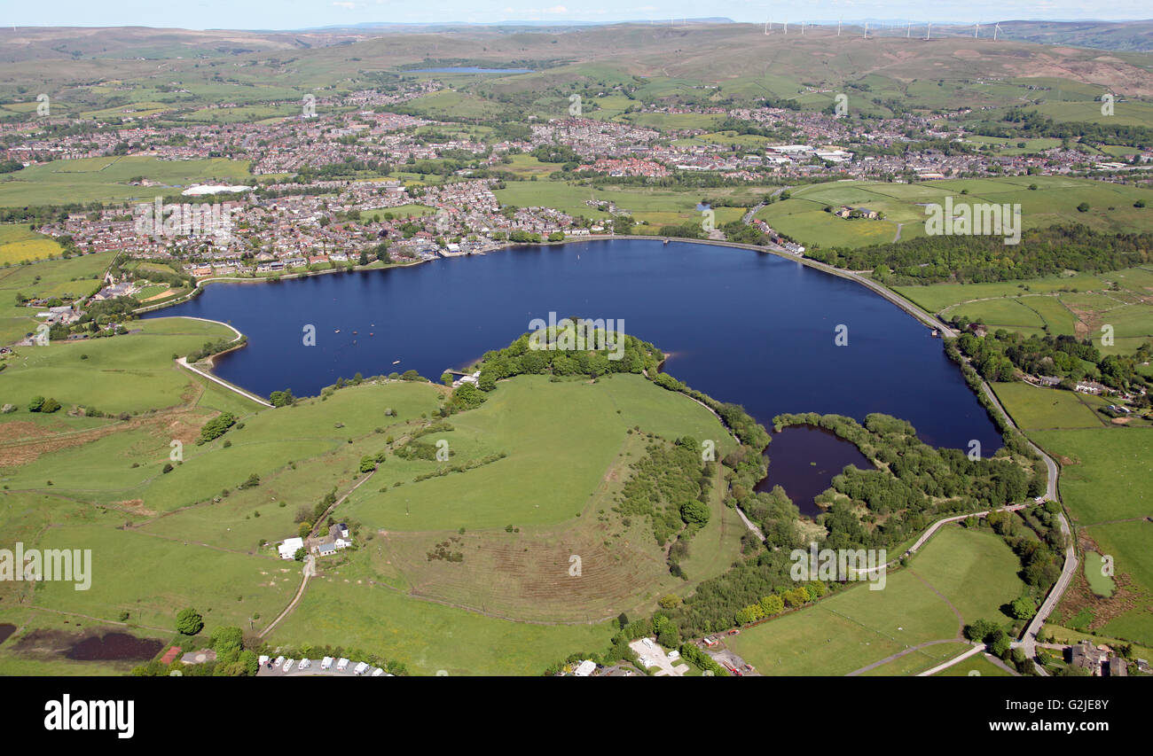 aerial view of Hollingworth Lake Country Park, Bury, Lancashire, UK ...