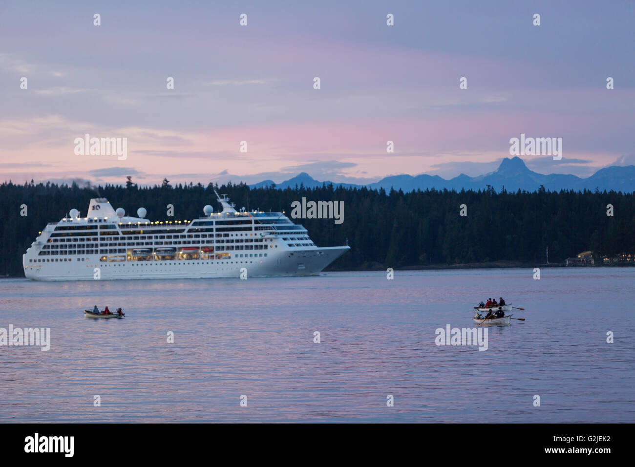 Anglers row in Tyee Pool Salmon while a Princess Line Cruiseship ...