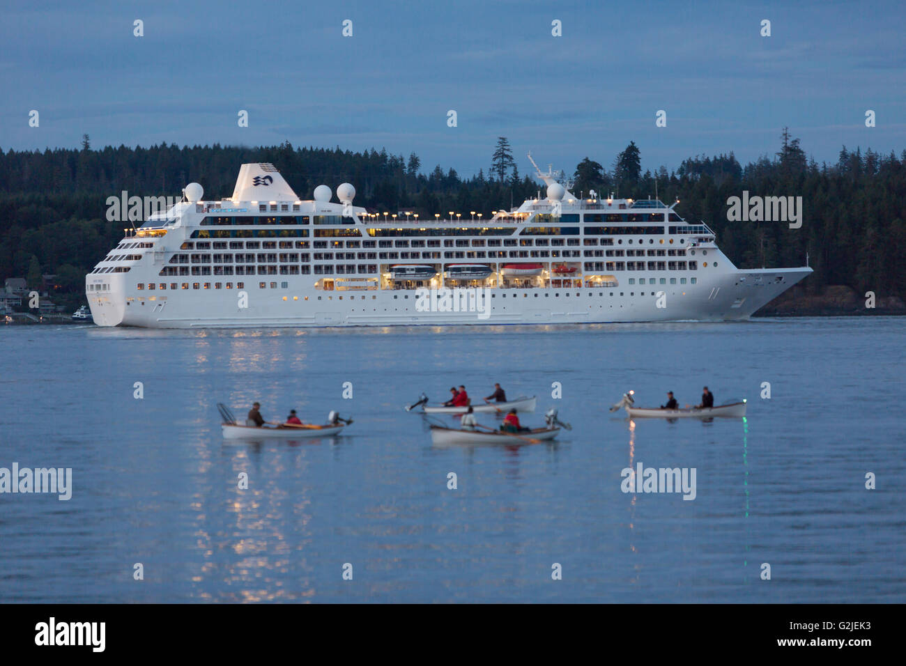 Anglers row in Tyee Pool Salmon while a Princess Line Cruiseship ...
