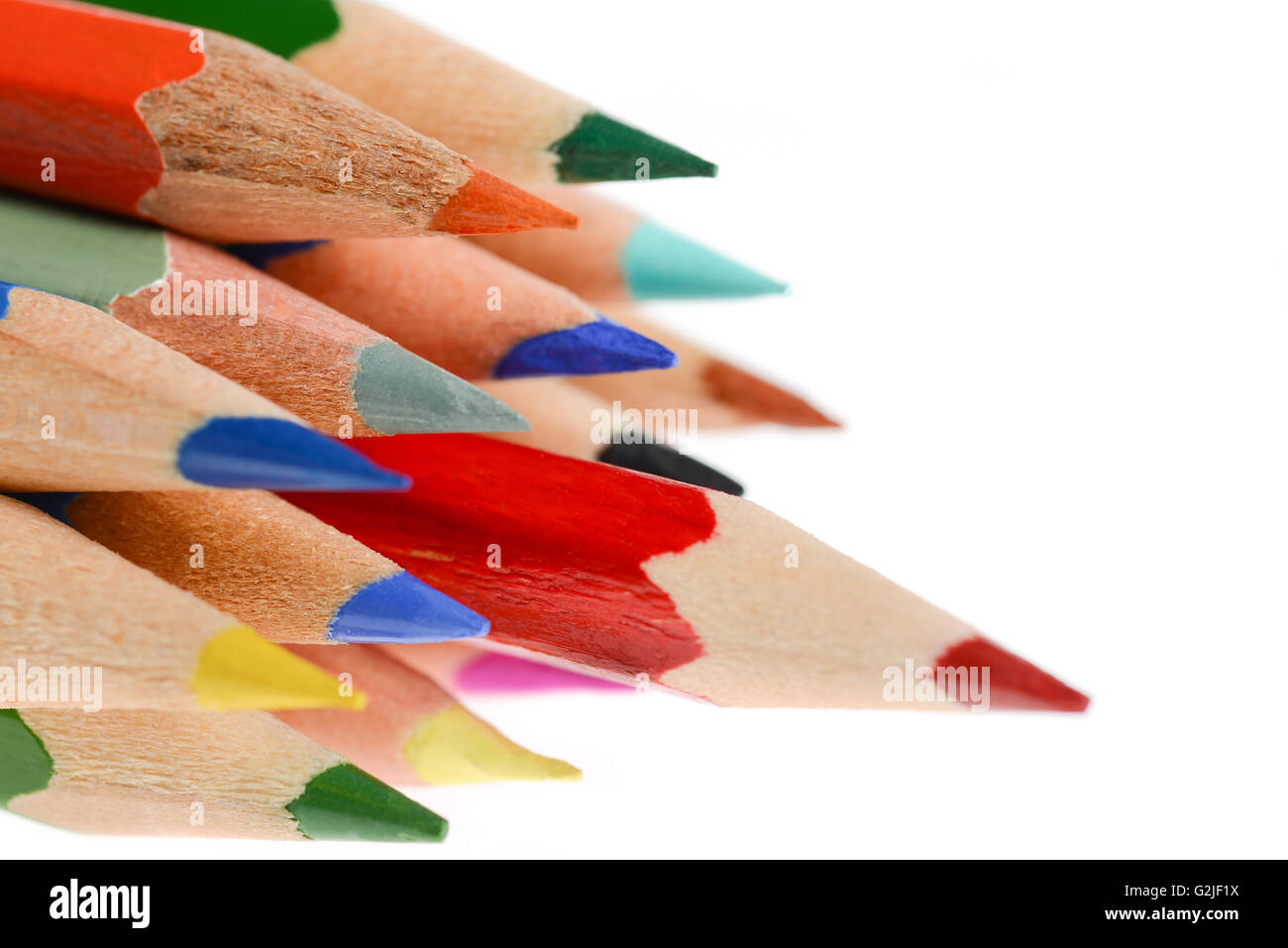 A lot of pencils with different color and red pencil in front Stock ...