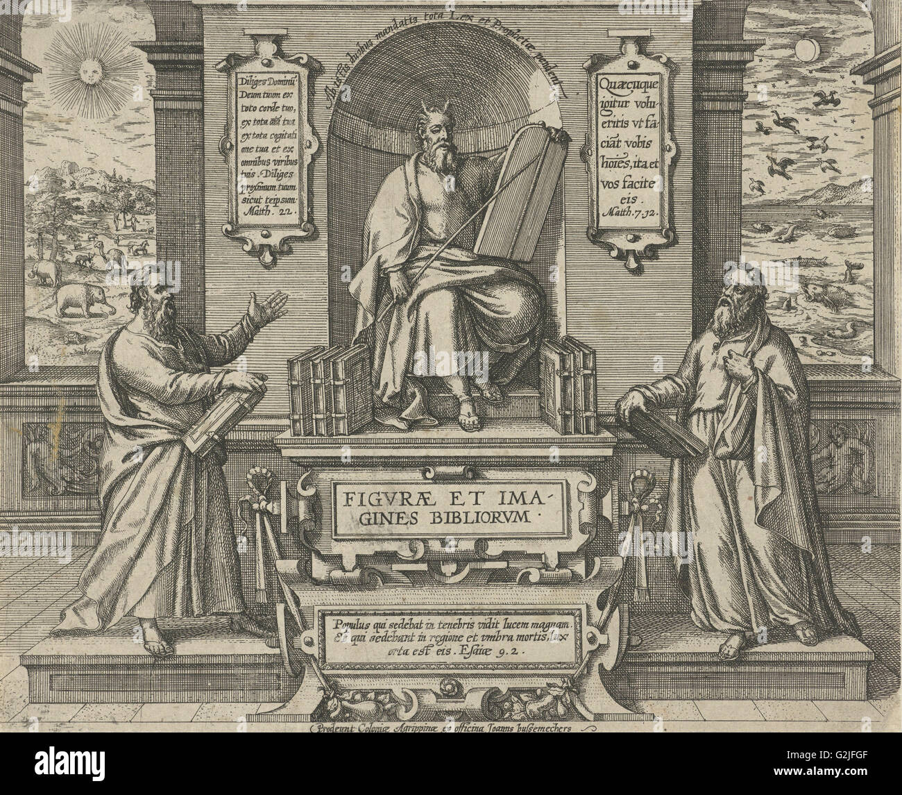 Moses with the law in the company of two prophets, Johann Bussemacher ...