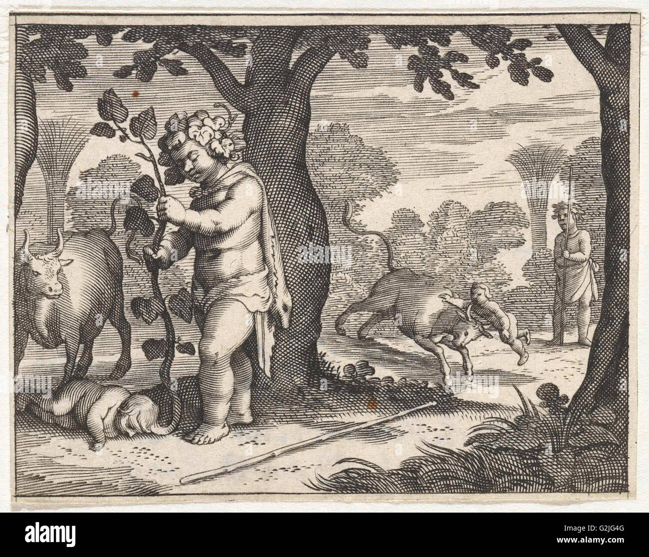 Bacchus and Ampelus, Pieter Serwouters, Jacob Matham, 1616 - 1657 Stock ...