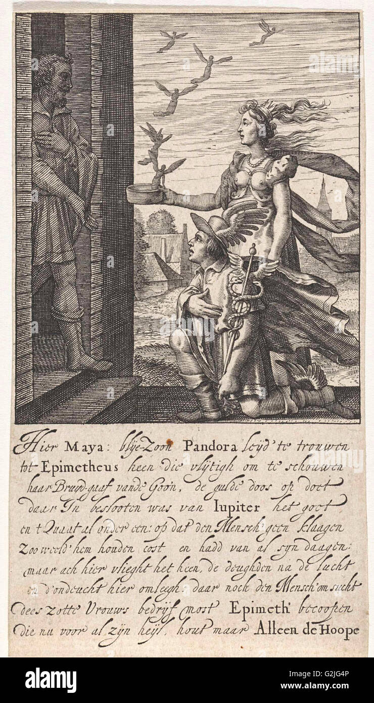 Pandora and Epimetheus, print maker: Pieter Serwouters, 1601 - 1657 ...