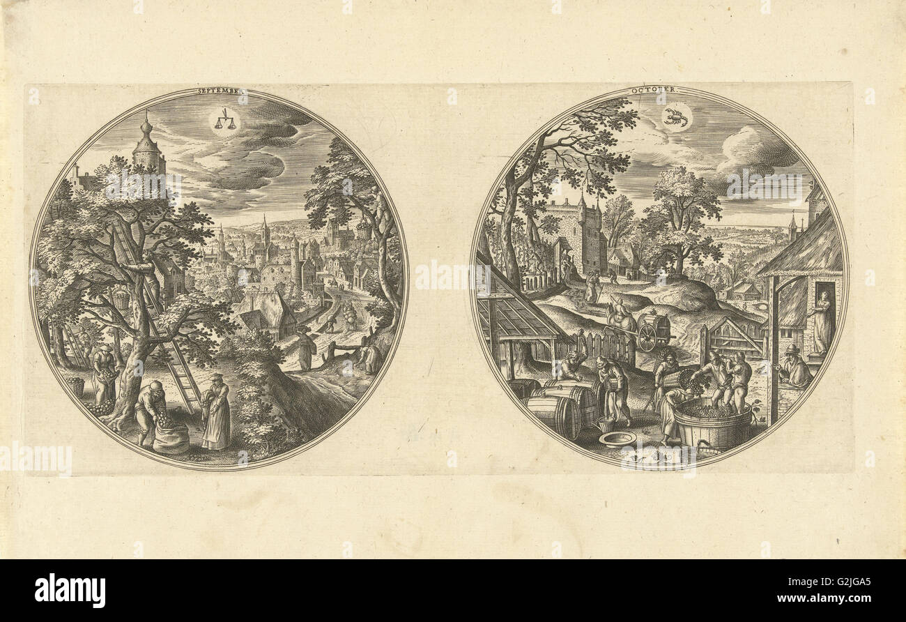 September and October, Adriaen Collaert, Hans Bol, Hans van Luyck, 1578 ...