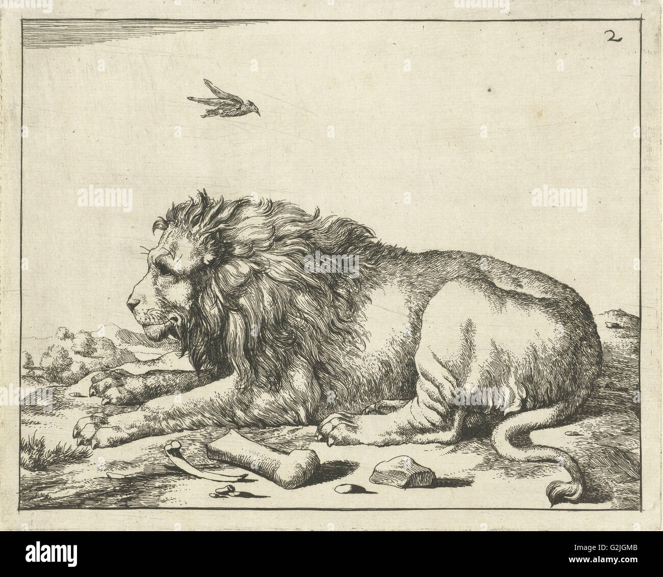 Lying lion above bird, Jan Collaert (II), Philips Galle, Cornelis ...