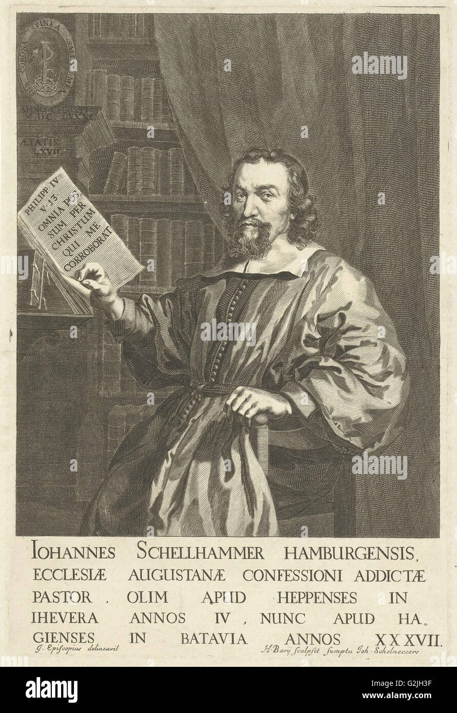 Portrait of Pastor Johannes Schellhammer, sitting at a desk, print ...