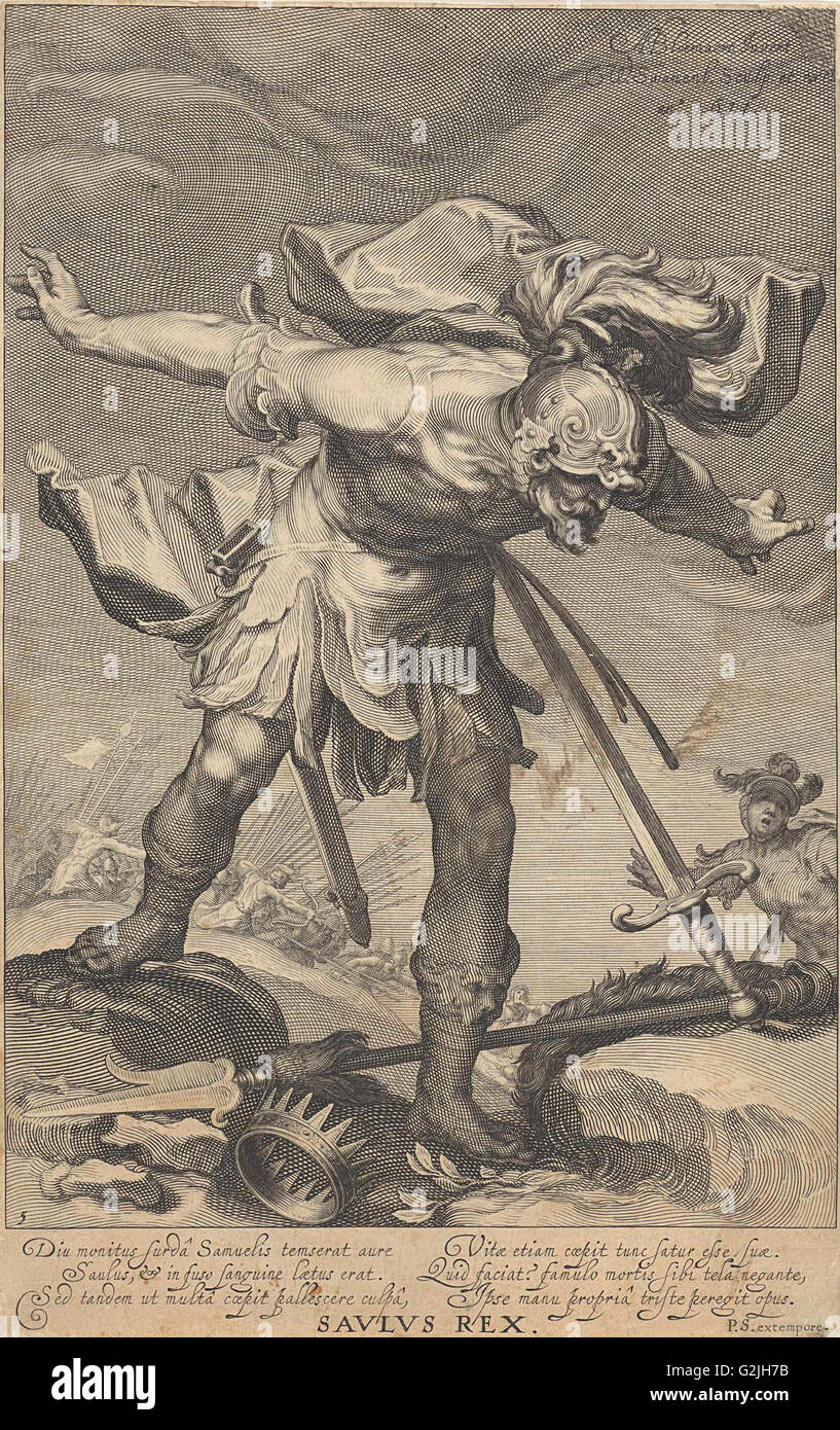 King Saul threw himself on his sword, William Isaacsz. van Swanenburg ...