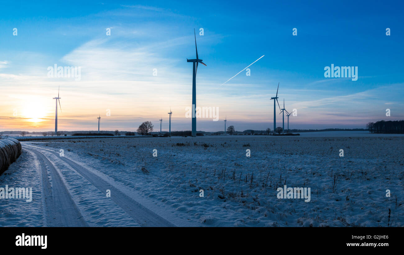 Field with Wind Turbines on a cold winter Day Stock Photo - Alamy