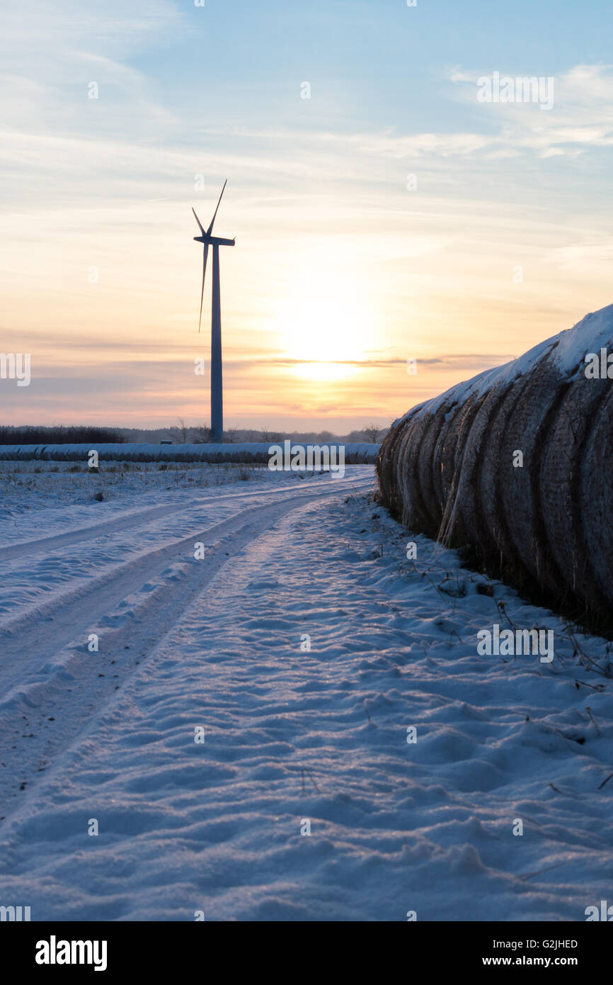 Field with Wind Turbines on a cold winter Day Stock Photo - Alamy