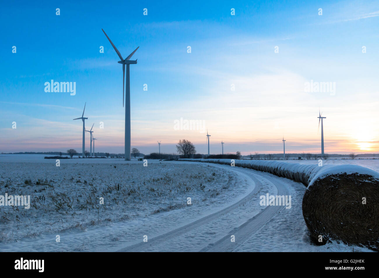 Field with Wind Turbines on a cold winter Day Stock Photo - Alamy
