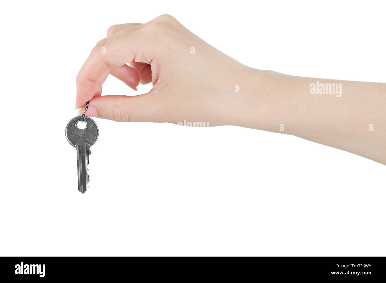 Isolated hand giving key on white background Stock Photo - Alamy