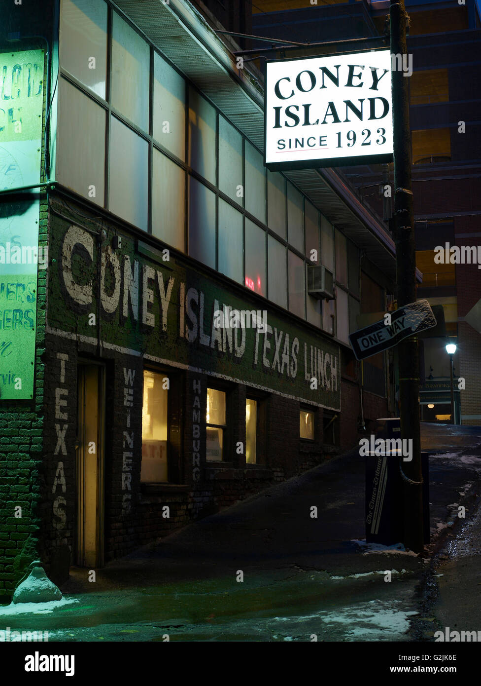 Restaurant and Street Corner at Night, Scranton, Pennsylvania, USA ...