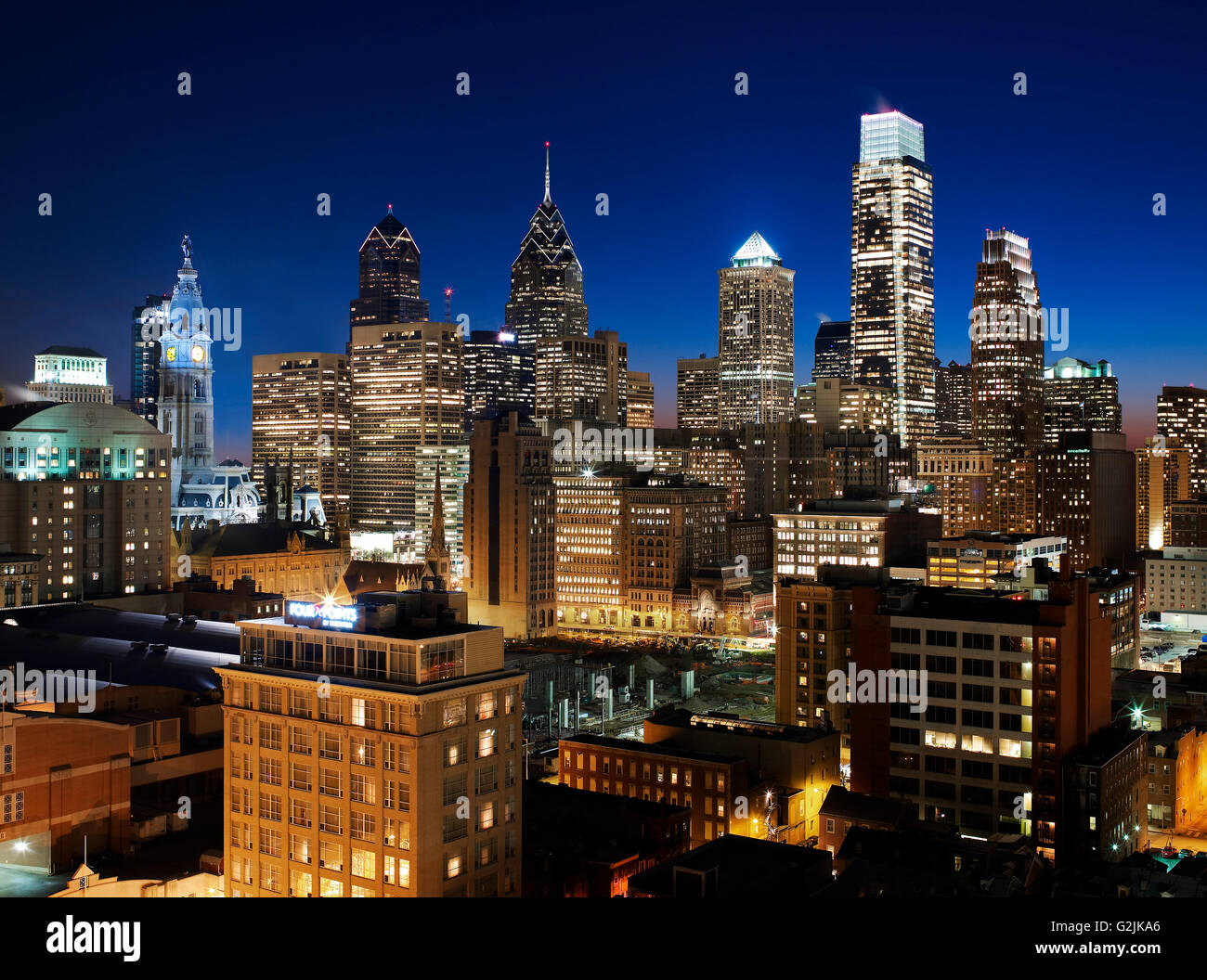 Philadelphia skyline night urban architecture hi-res stock photography ...