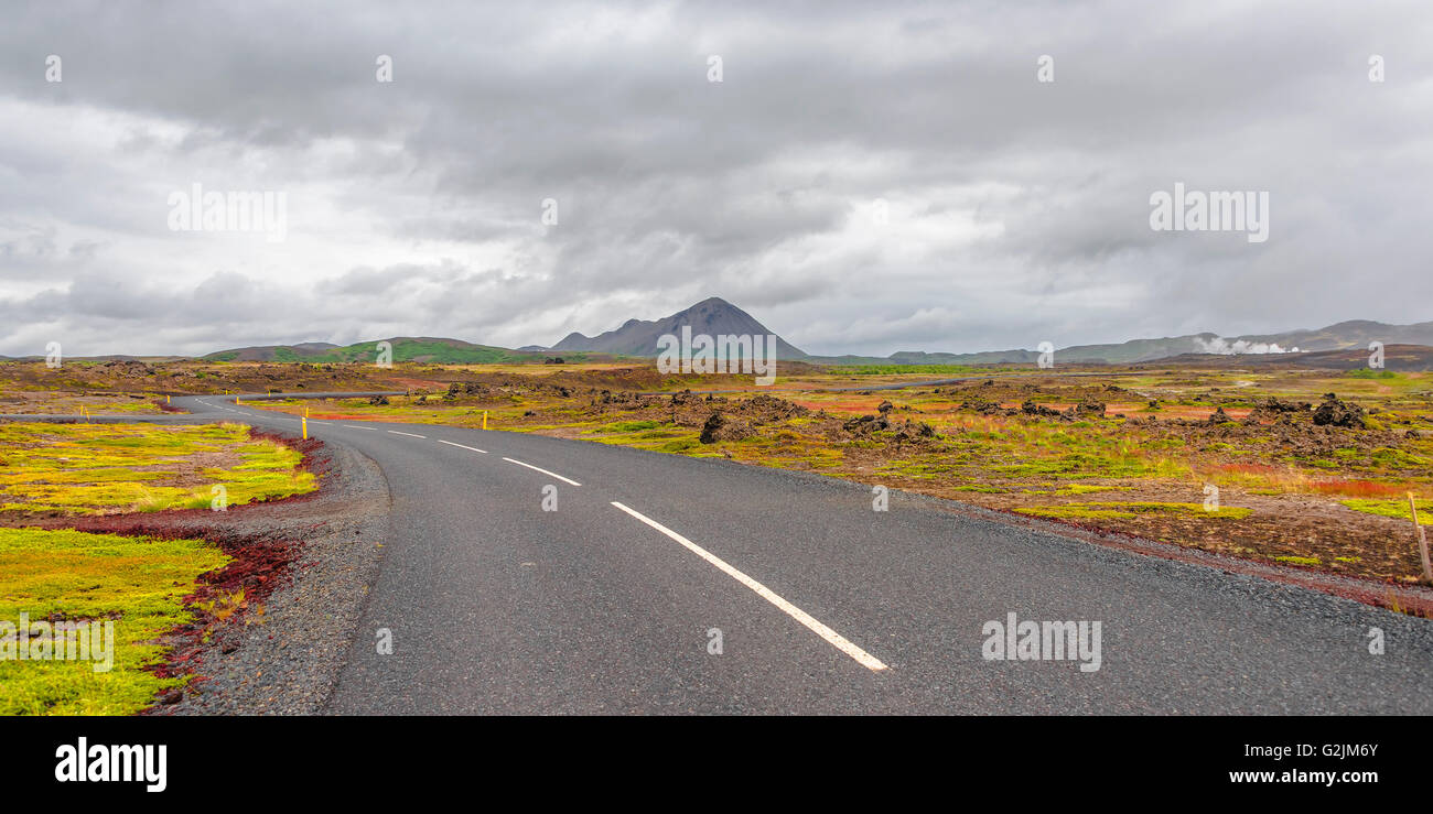 Isolated road and Icelandic colorful landscape at Iceland, summer, 2015 ...