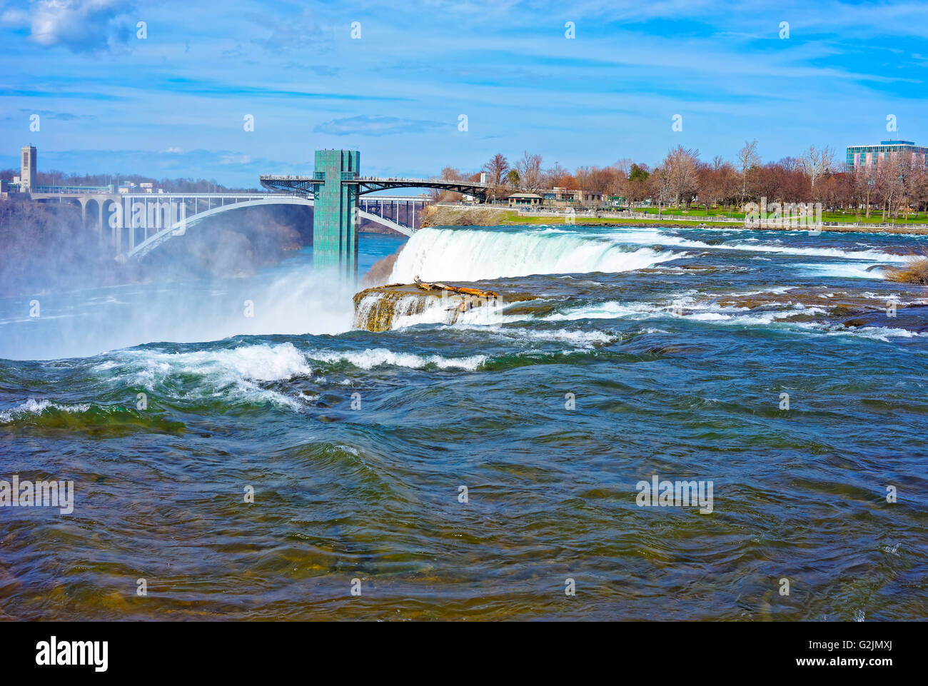 Niagara Falls and Rainbow Bridge above Niagara River Gorge from ...