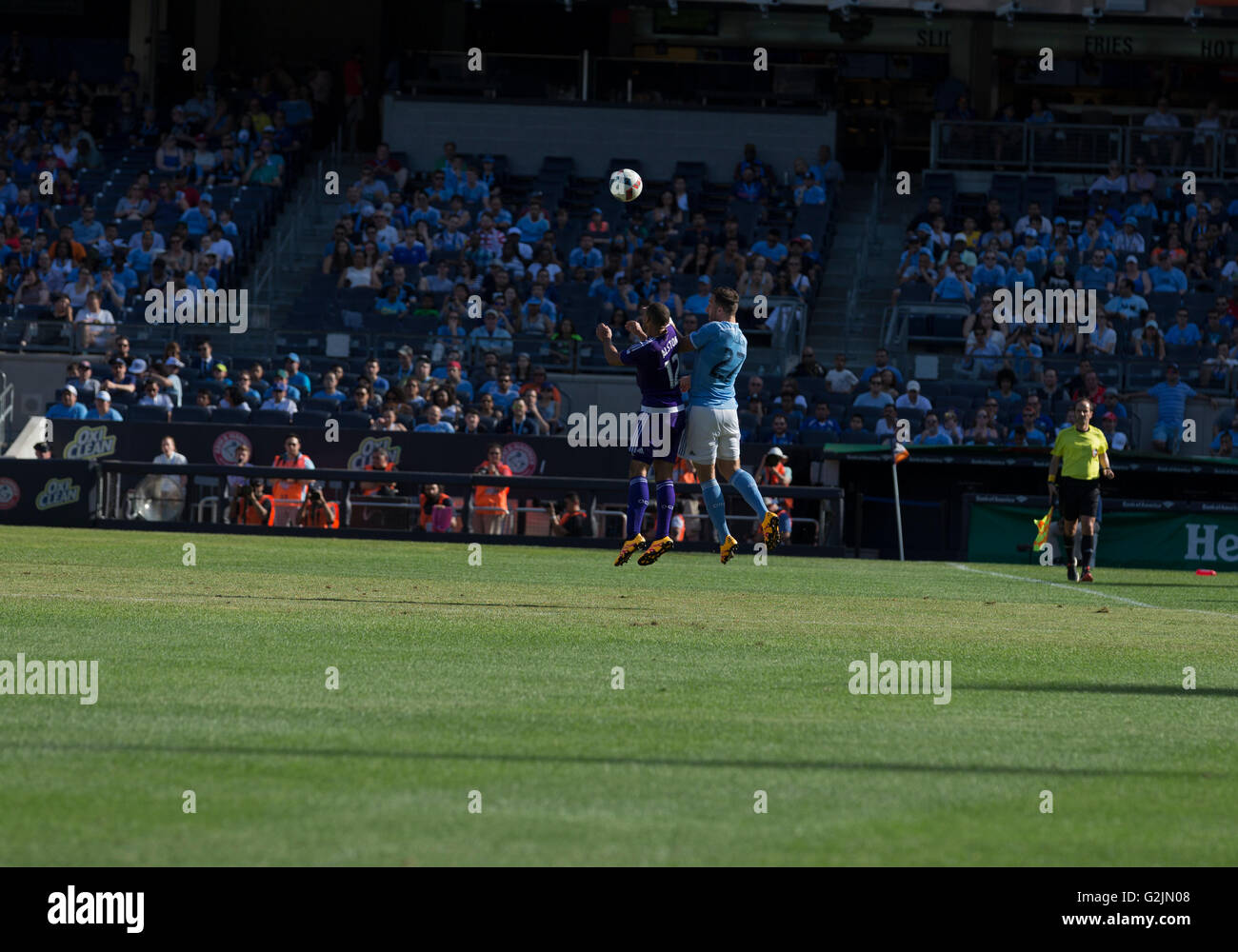 New York, NY USA - May 29, 2016: RJ Allen (27) of NYC FC & Kevin Alston ...