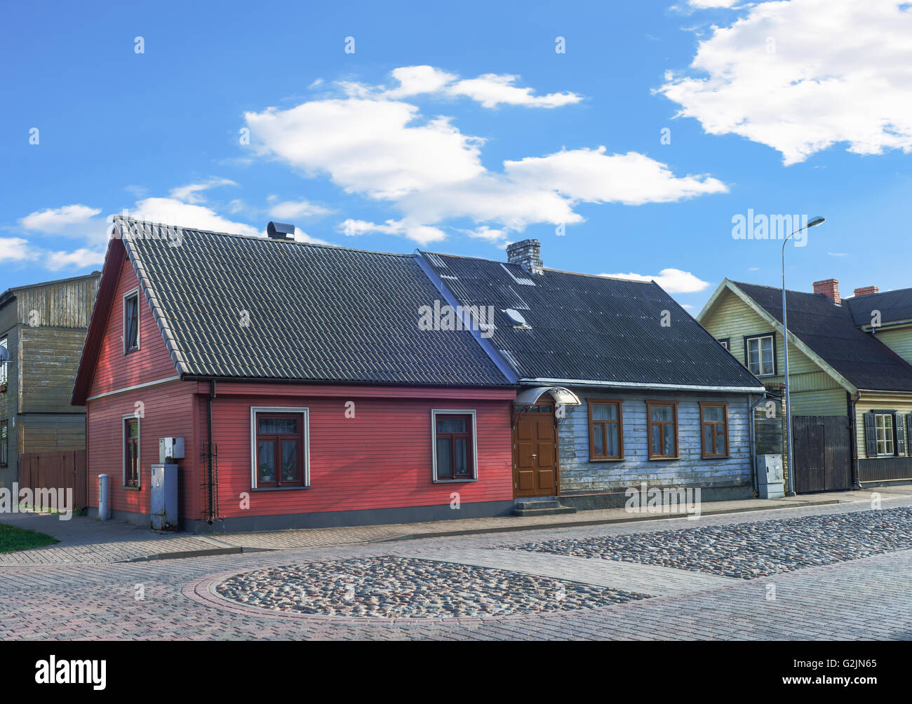 Colored Old houses in Ventspils in Latvia. It is a city in the Courland ...