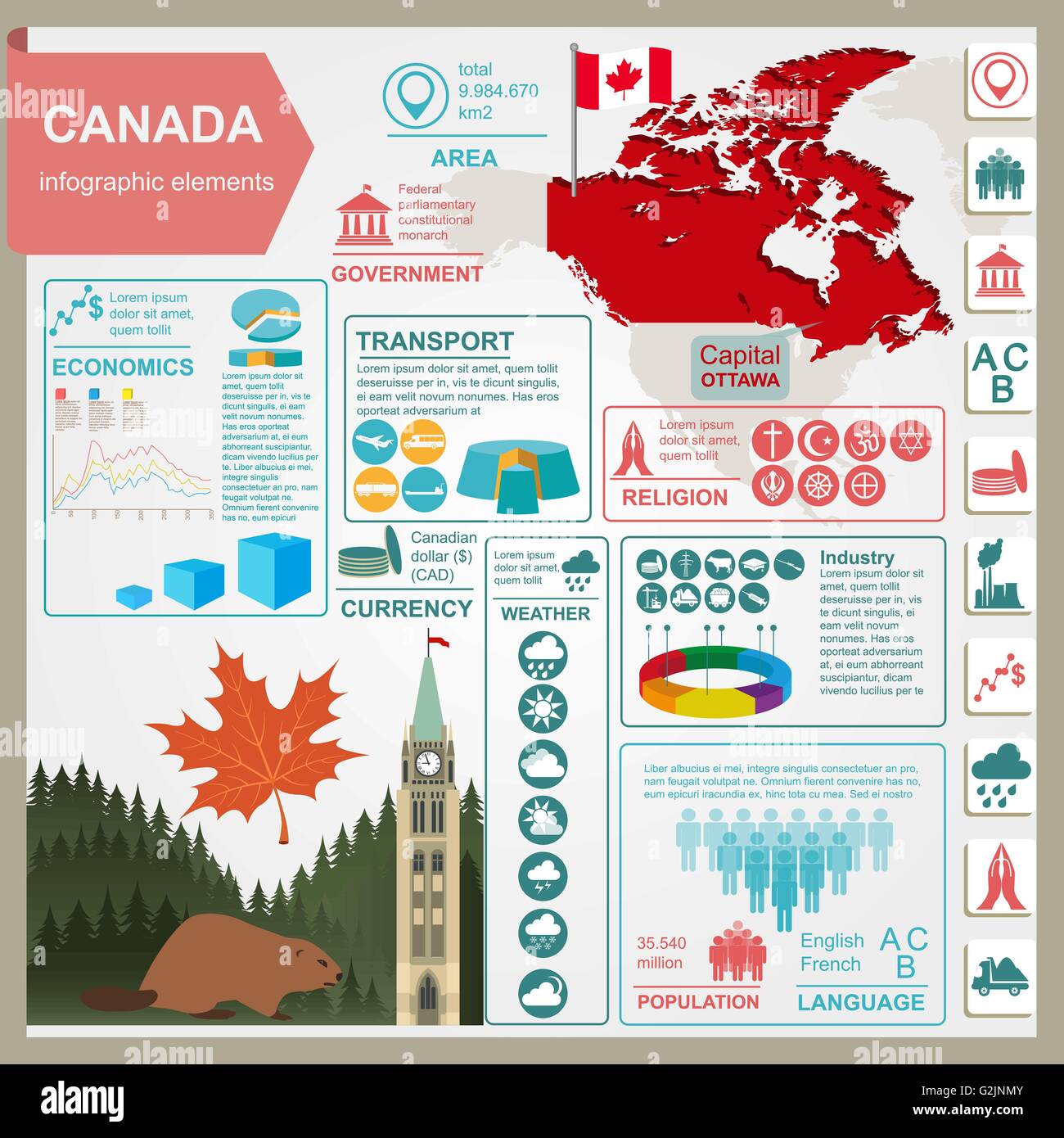 Canada infographics, statistical data, sights. Vector illustration ...