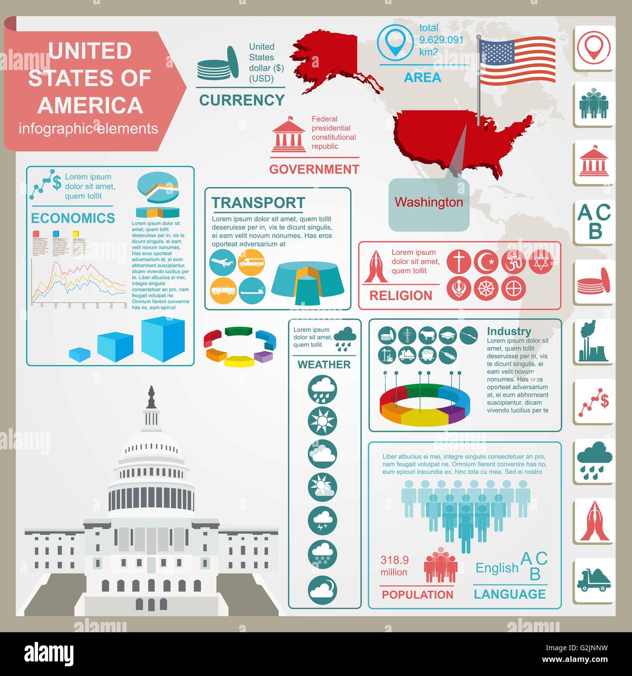United States of America infographics, statistical data, sights. Vector ...