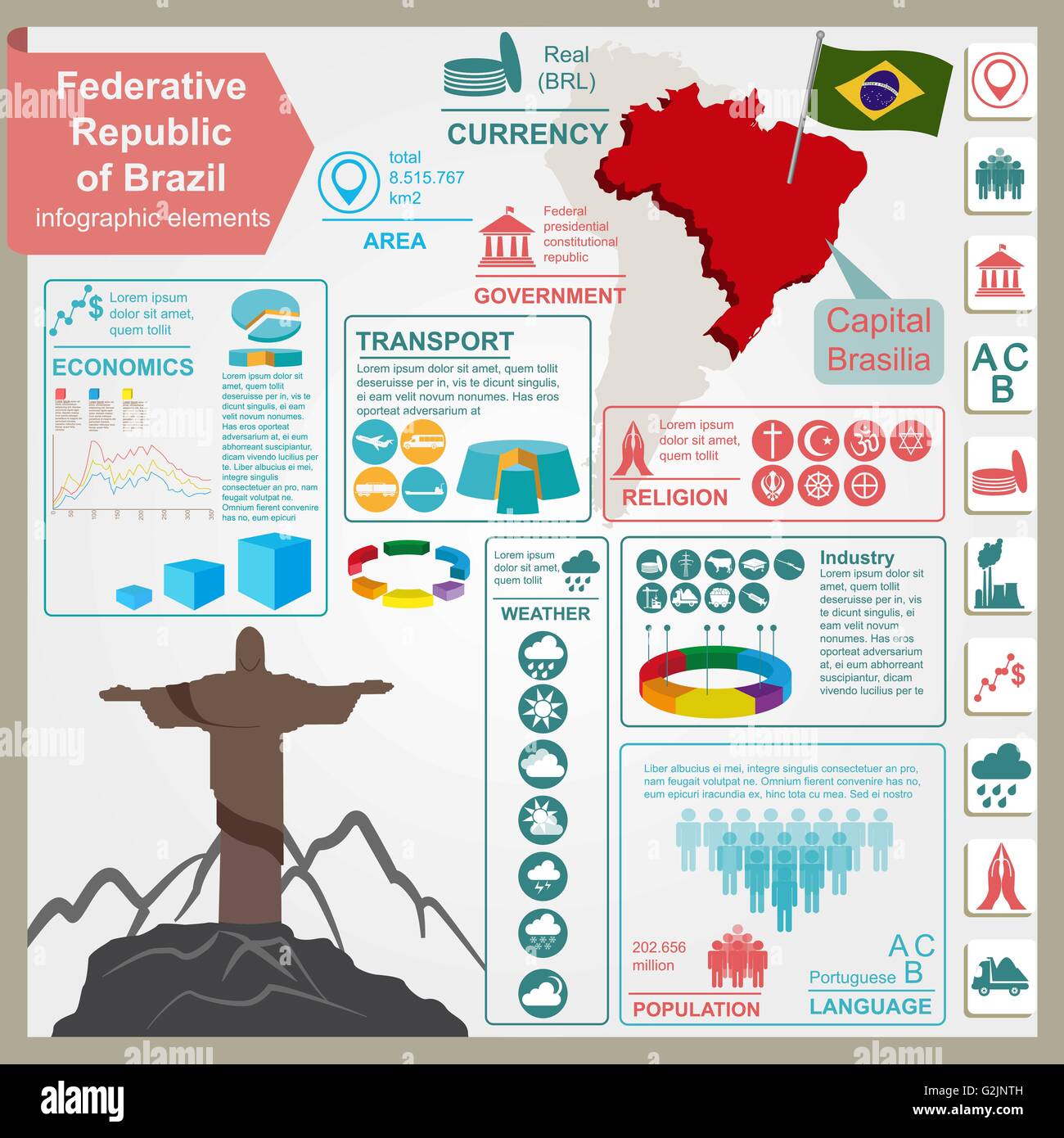 Brazil infographics, statistical data, sights. Vector illustration ...