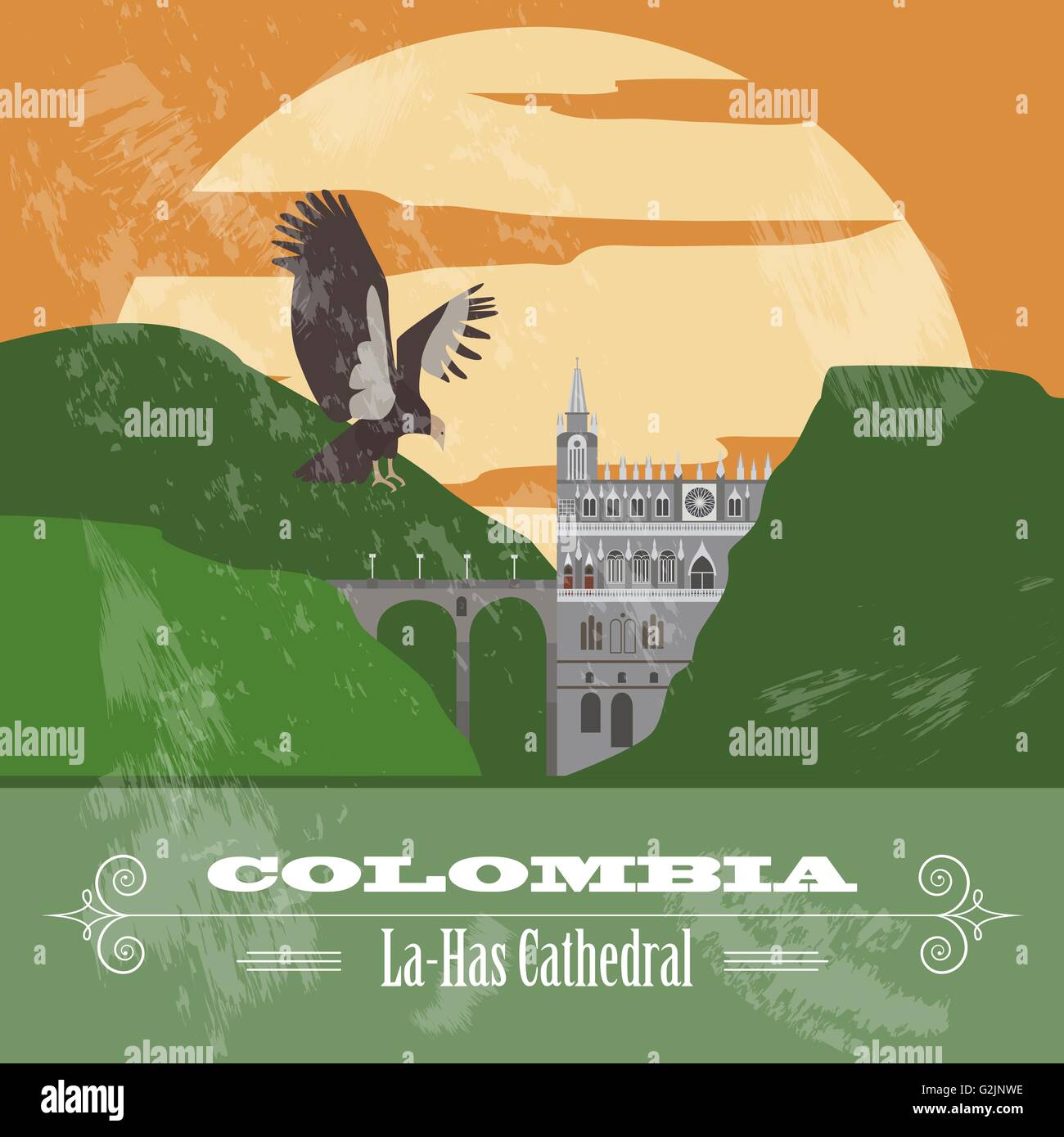 Colombia landmarks. Retro styled image. Vector illustration Stock ...