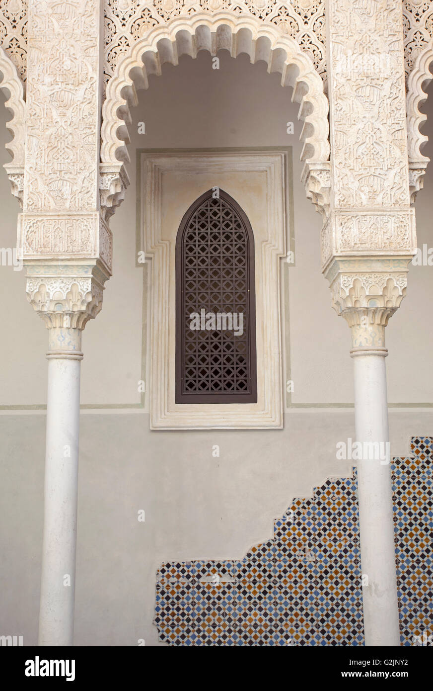 Arabesque style archway inside the Rocchetta Mattei castle, Grizzana ...