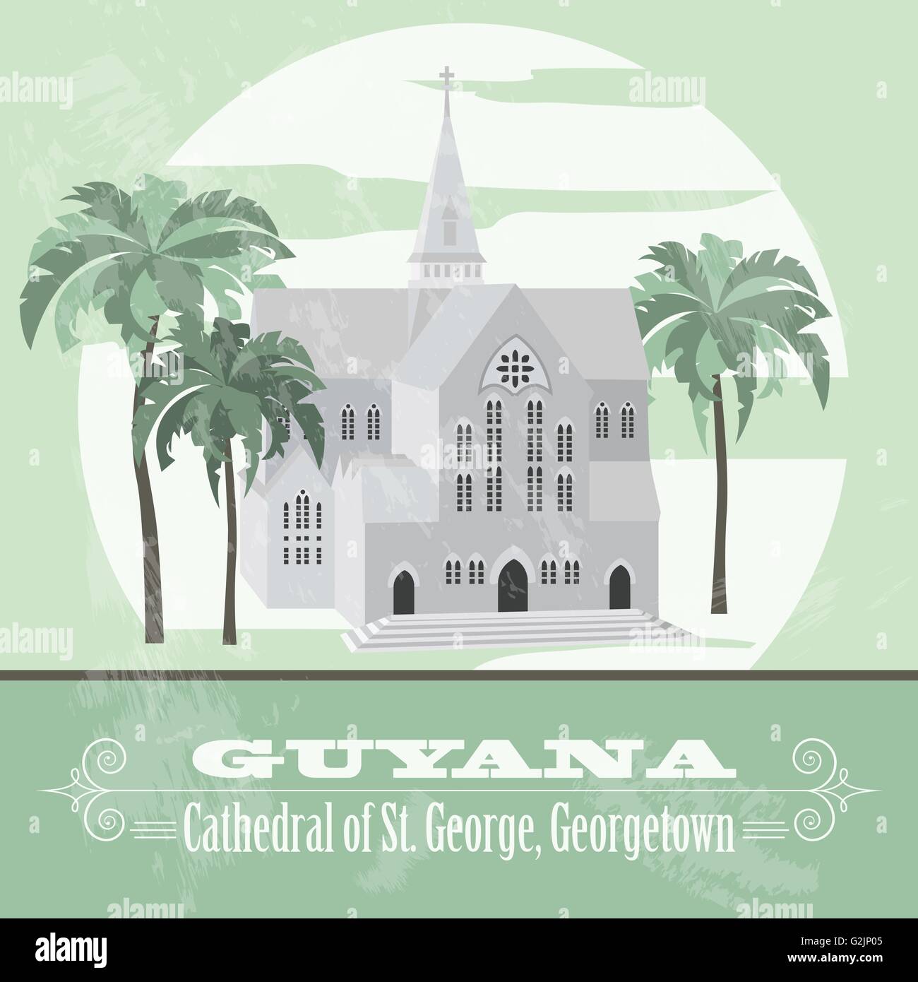 Guyana landmarks. Retro styled image. Cathedral of St. George ...