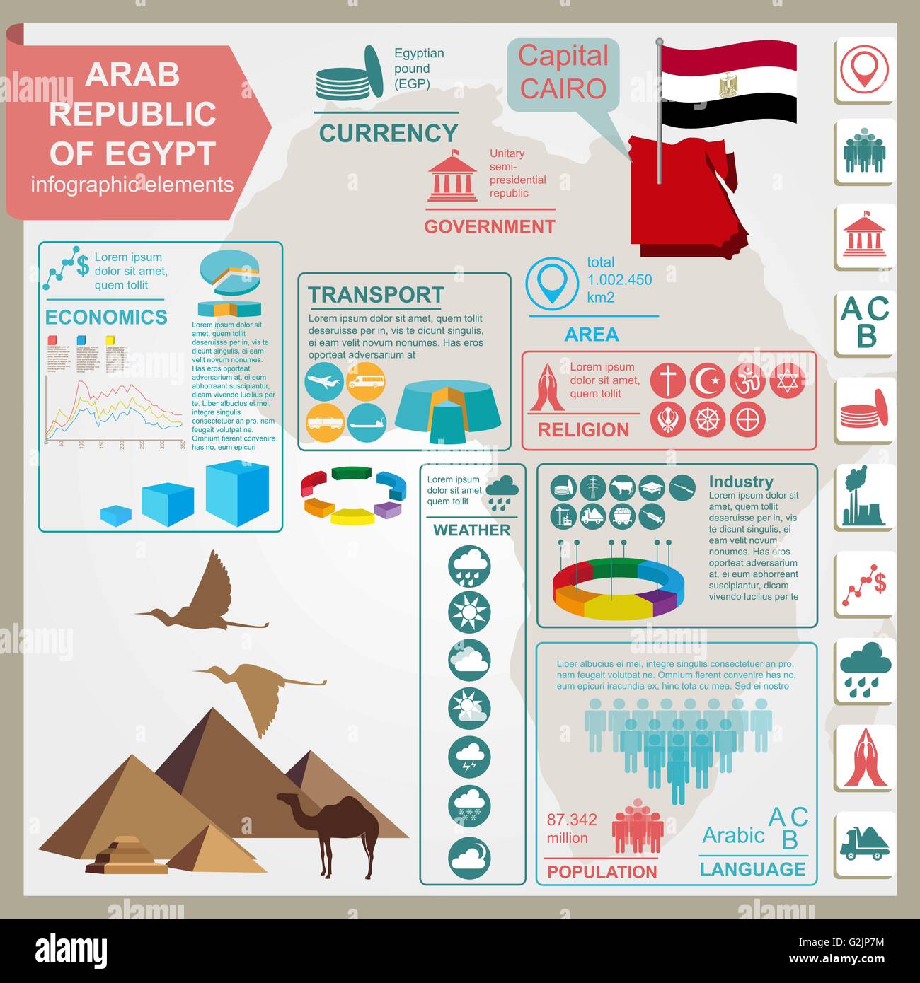 Arab republic Egypt infographics, statistical data, sights. Vector ...