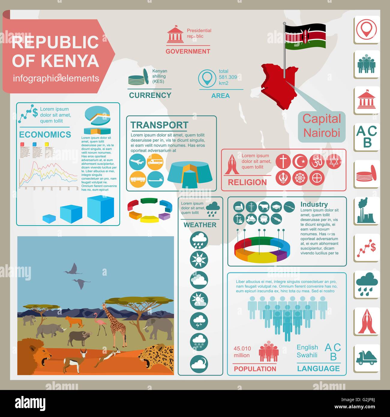 Kenya infographics, statistical data, sights. Vector illustration Stock ...