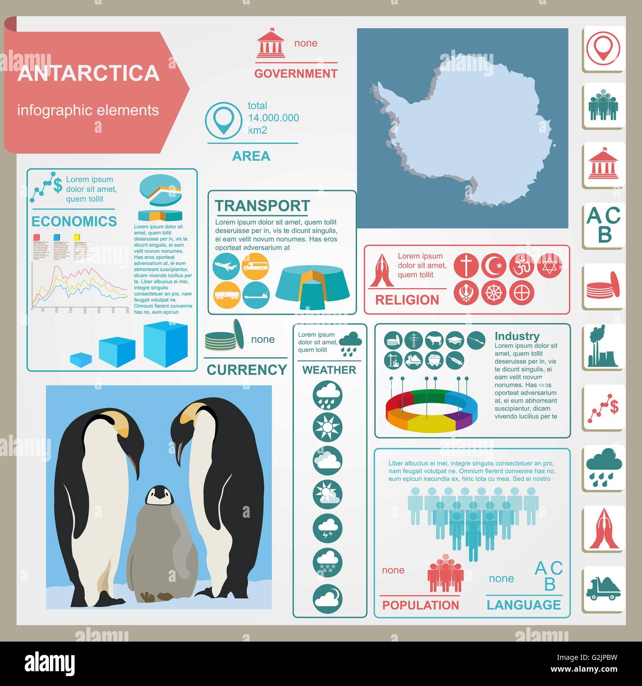 Antarctica (South Pole) infographics, statistical data, sights. Vector ...