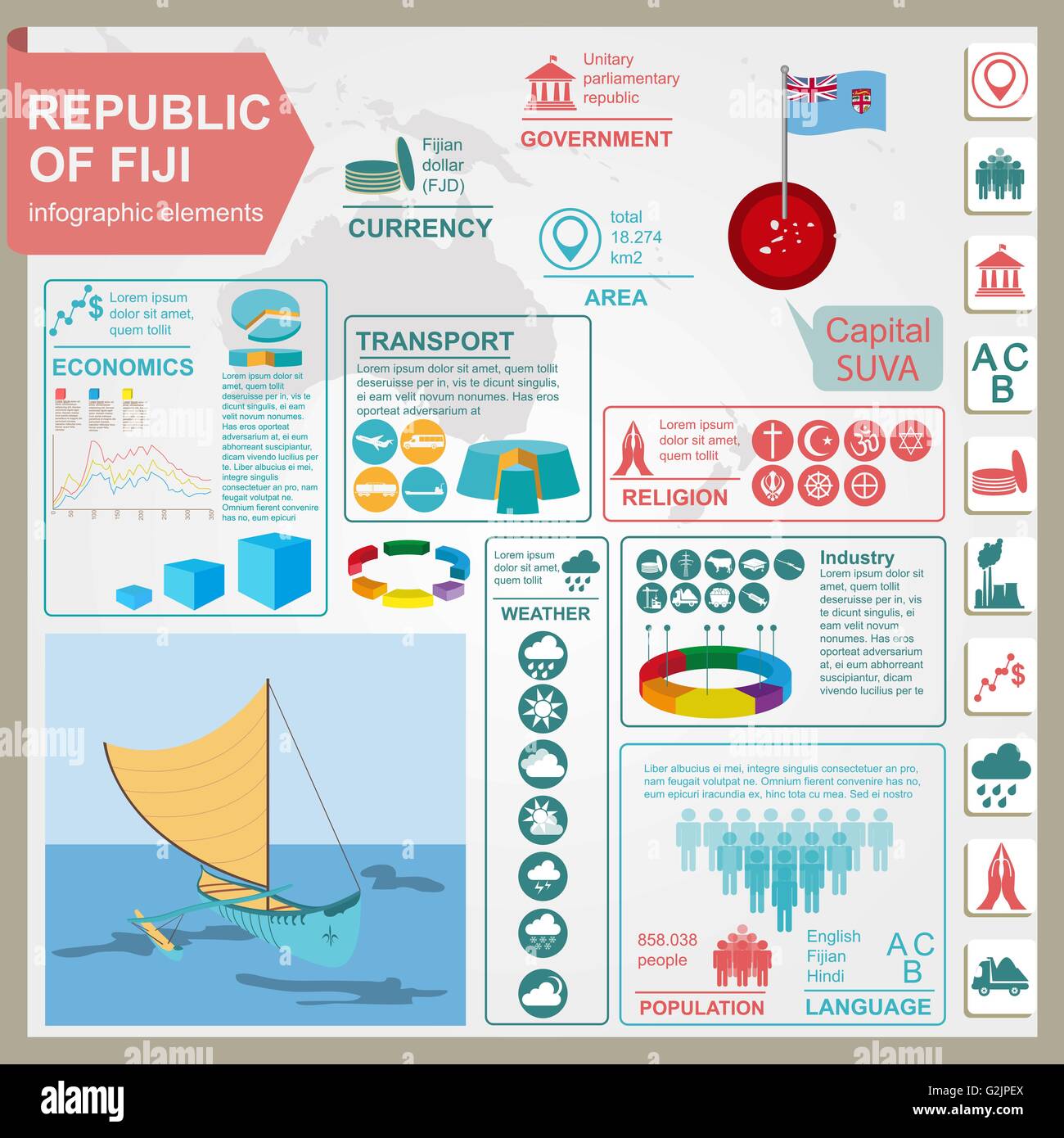 Fiji infographics, statistical data, sights. Vector illustration Stock ...
