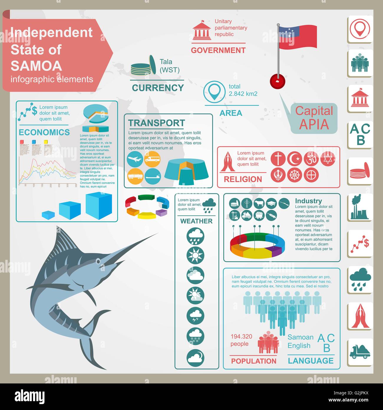 Samoa infographics, statistical data, sights. Vector illustration Stock ...