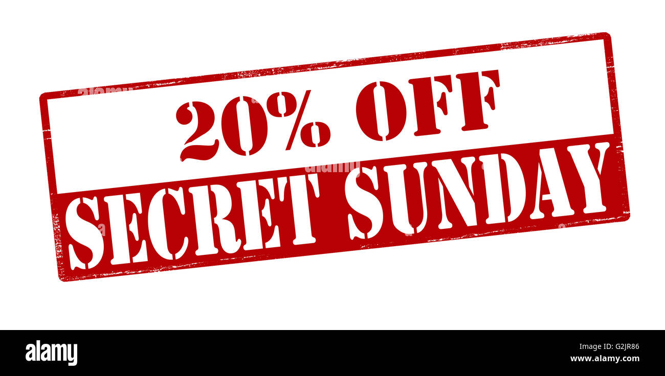 Rubber stamp with text Twenty percent off secret Sunday inside, vector ...