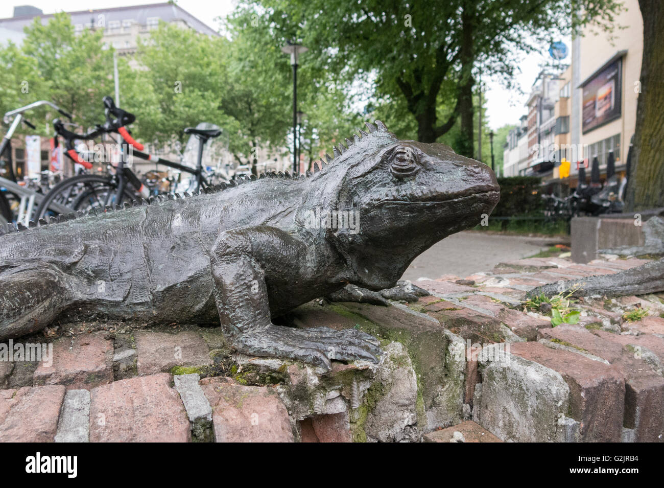 bronze iguana statue, near Leidseplein, Amsterdam Stock Photo - Alamy