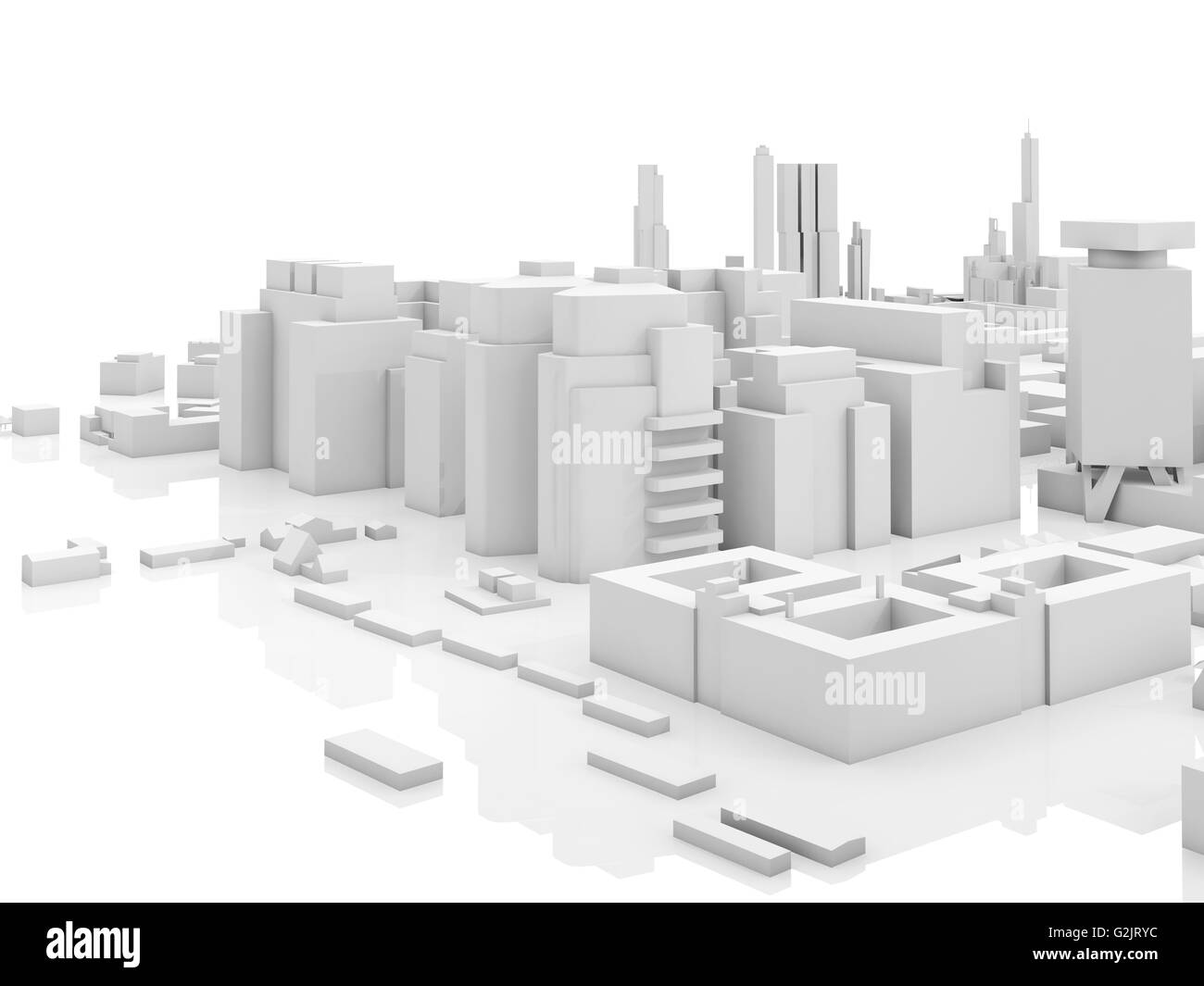 Abstract contemporary cityscape, 3d render illustration over white ...