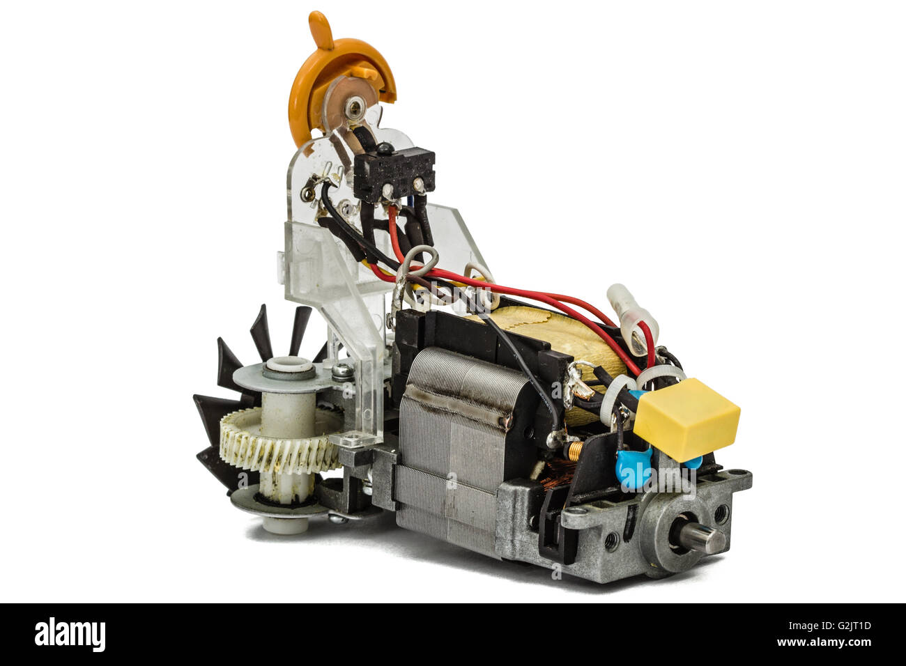 Small electric motor with fan, isolated on white background Stock Photo ...