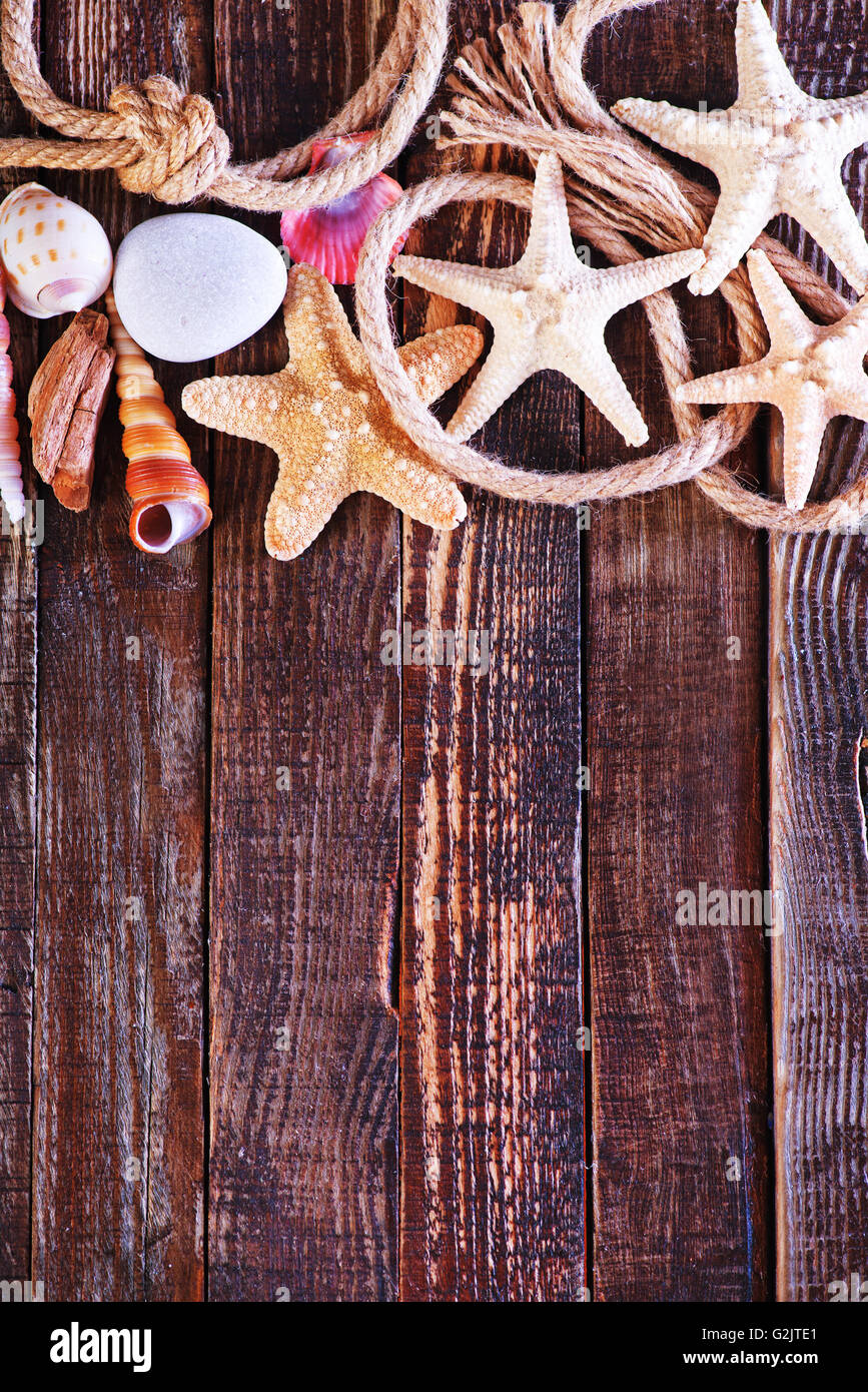 color sea shells and starfish, summer background Stock Photo - Alamy