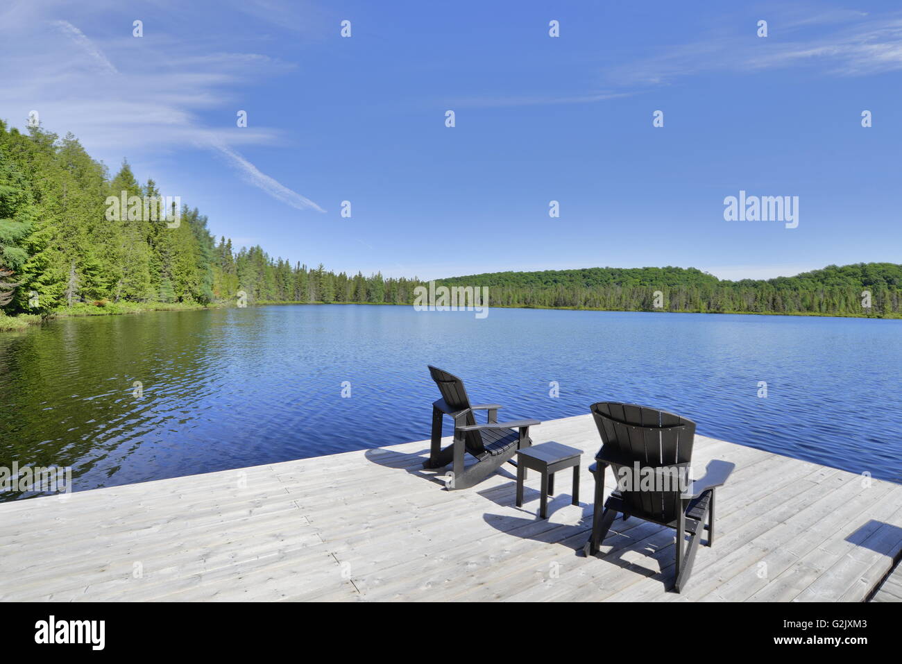 Dock and Muskoka Chairs on Lake Muskoka, Ontario Stock Photo - Alamy