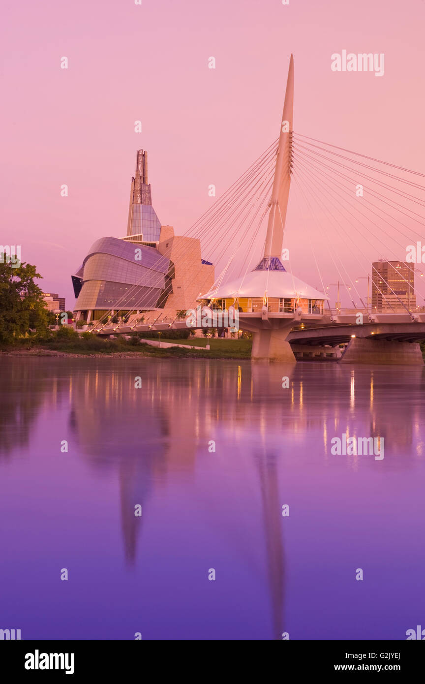 Winnipeg skyline from St Boniface showing Red River Esplanade Riel ...