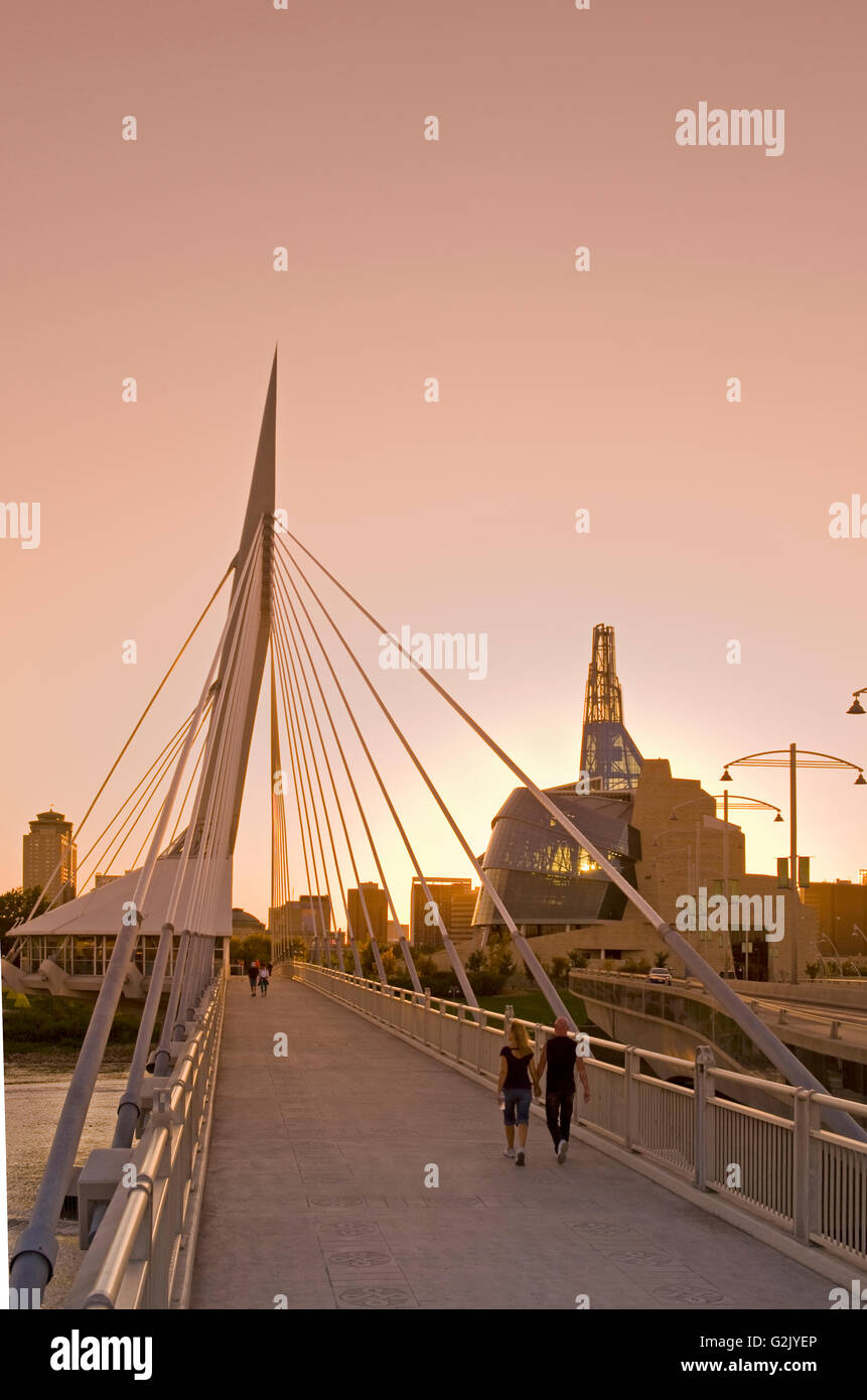 Winnipeg skyline from St Boniface showing Red River Esplanade Riel ...