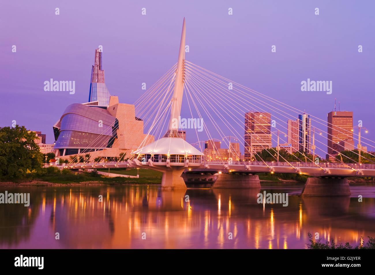 Winnipeg skyline from St Boniface showing Red River Esplanade Riel ...