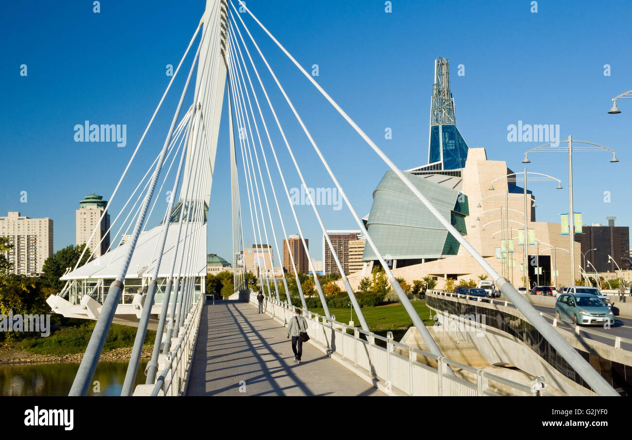 Winnipeg skyline from St Boniface showing Red River Esplanade Riel ...