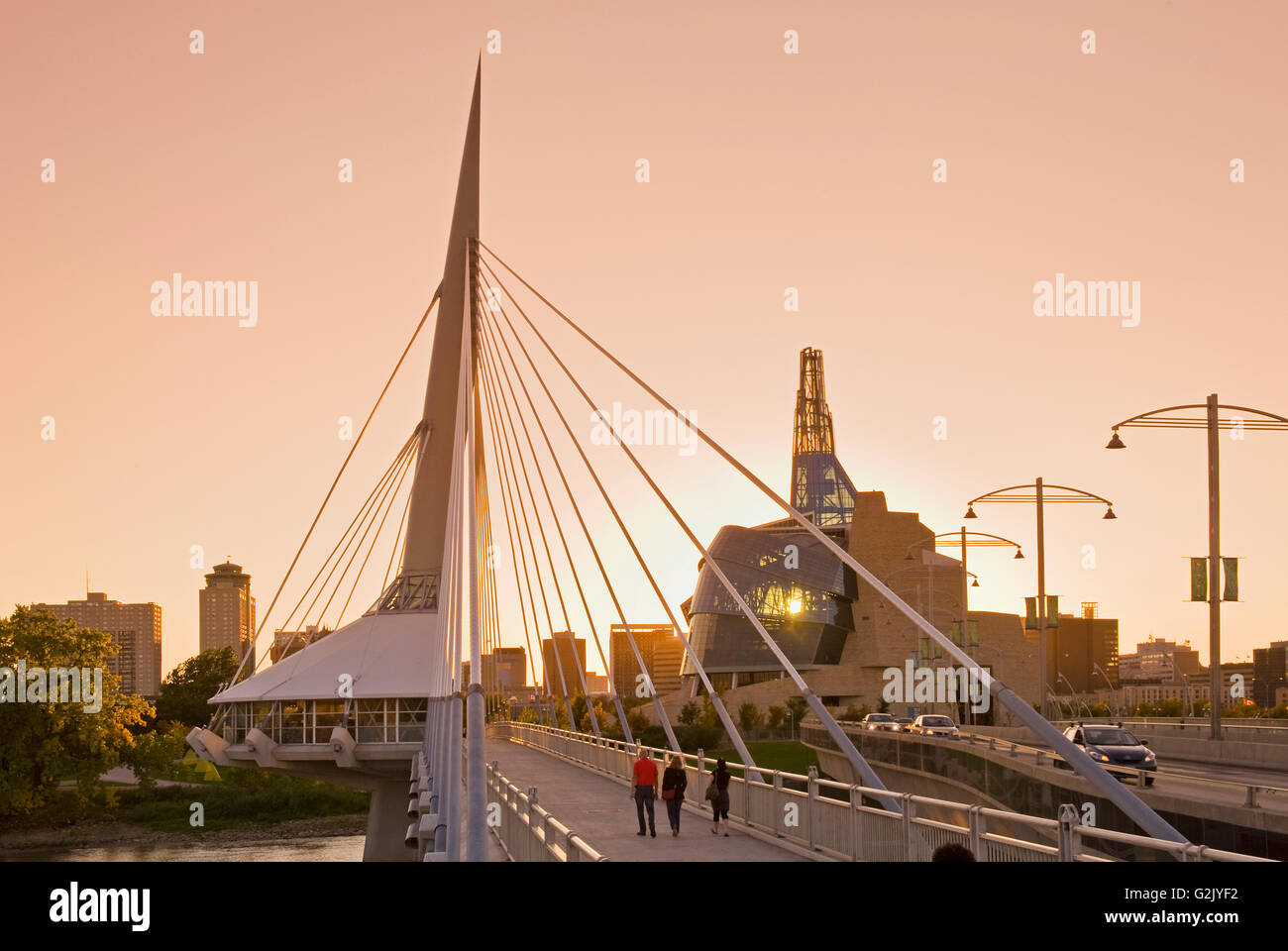 Winnipeg skyline from St Boniface showing Red River Esplanade Riel ...