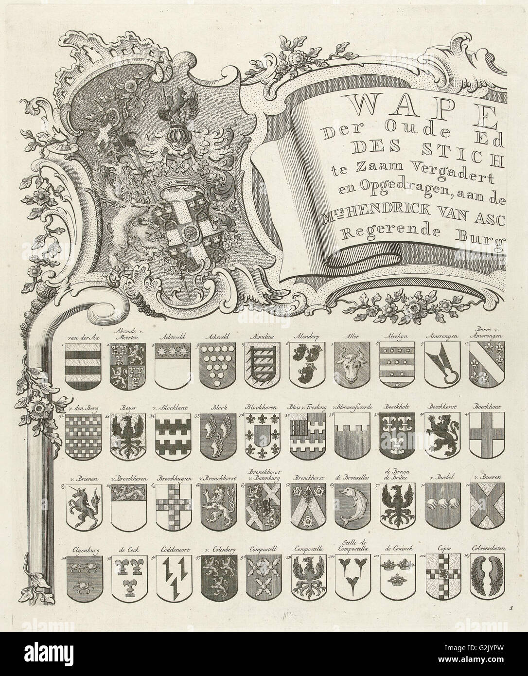 Coat of arms map of ancient families of Utrecht, The Netherlands, sheet ...