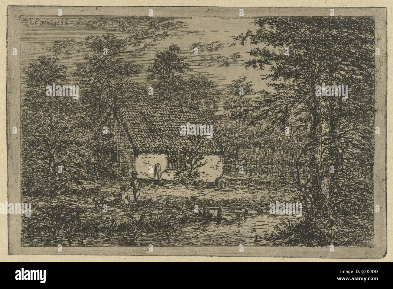 Couple with dog in barn, Gerardus Emaus de Micault, 1854 Stock Photo ...