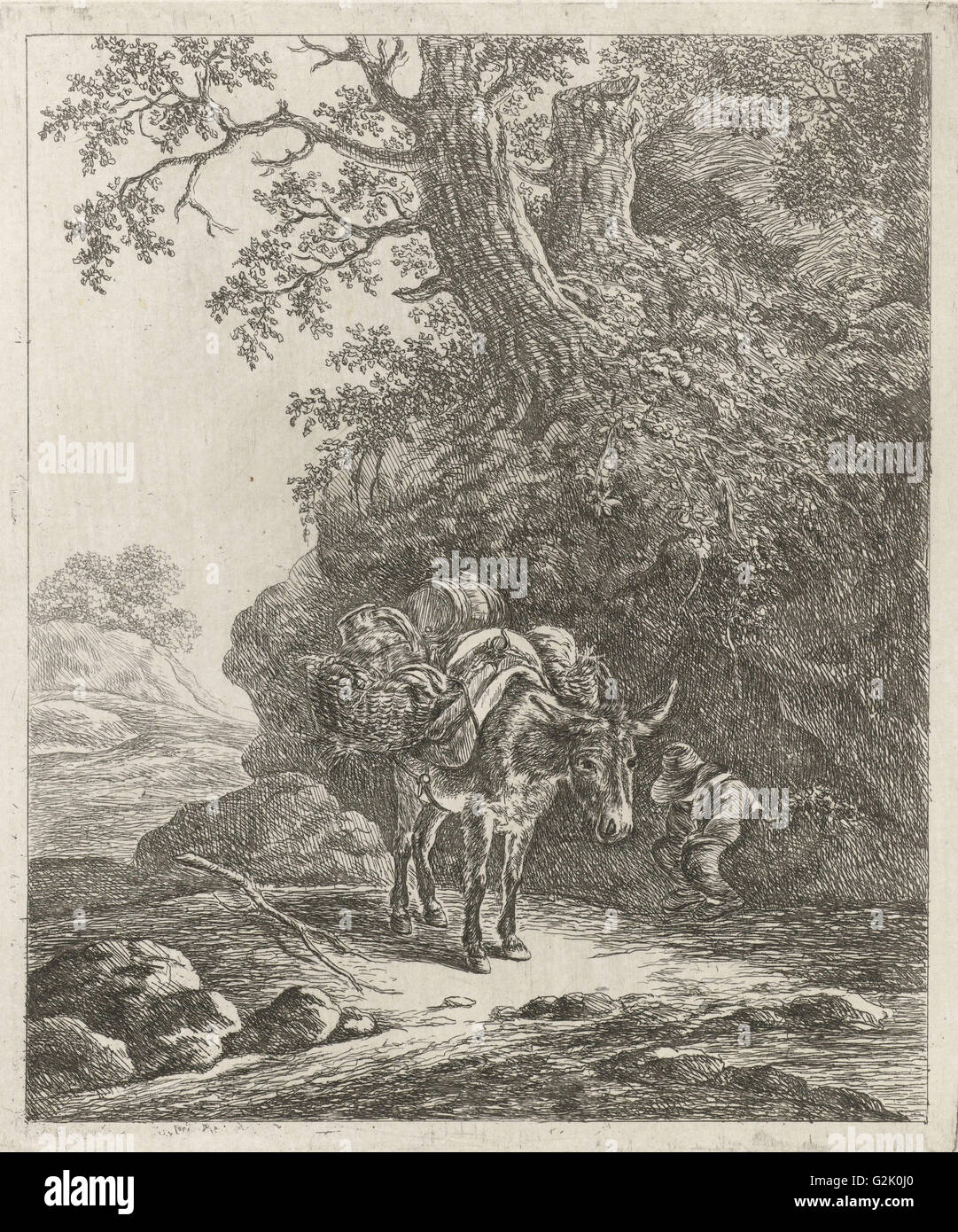 beast of burden on country road with it exonerating man, Hendrik Godart ...