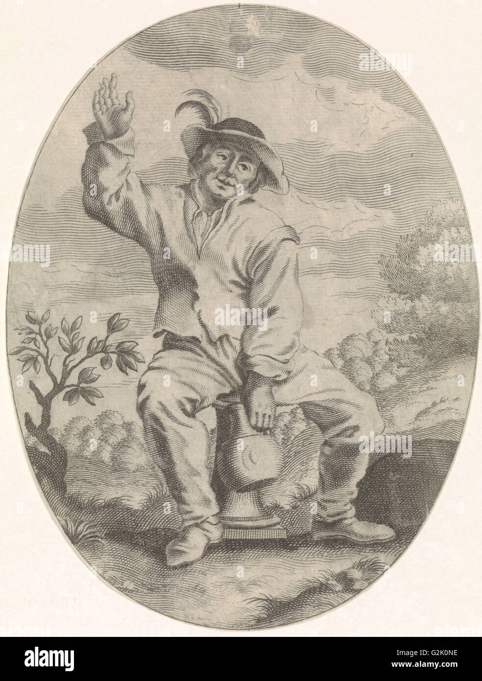 Seated farmer with a jug, Nicolaes van Lijnhoven, Andries Both, 1622 ...