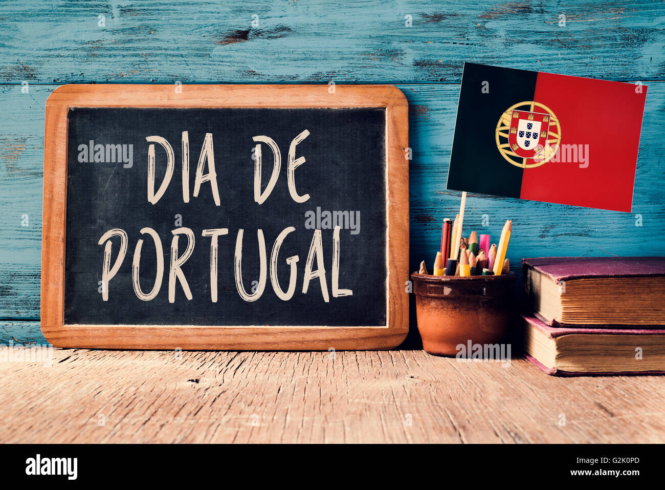 the text Dia de Portugal, Day of Portugal written in Portuguese in a ...
