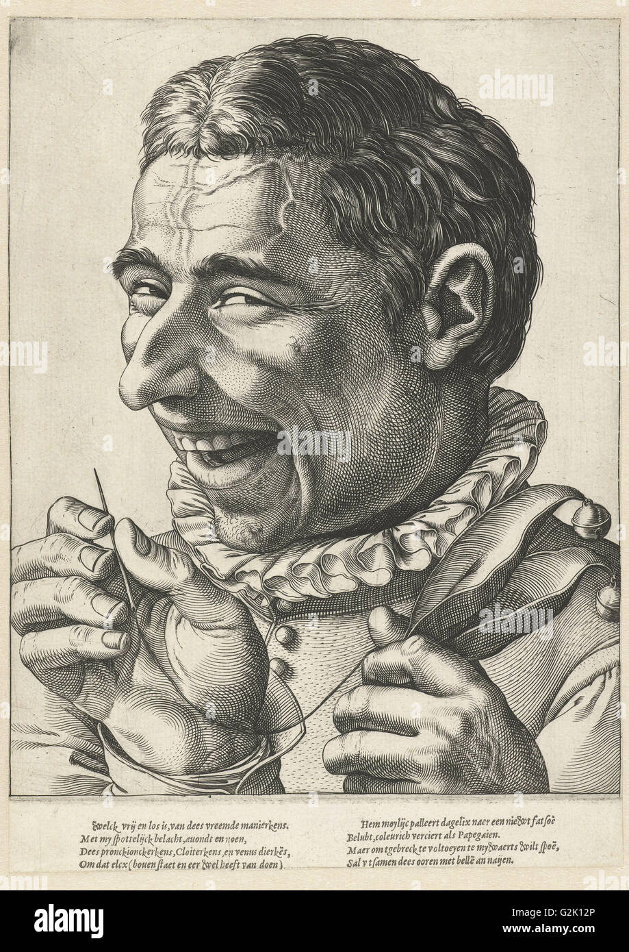 Laughing jester with needle and thread, Hendrick Goltzius, Anonymous ...