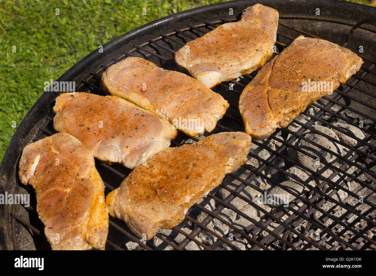 Barbecue at dusk, charcoal and smoke, delicious dinner Stock Photo - Alamy